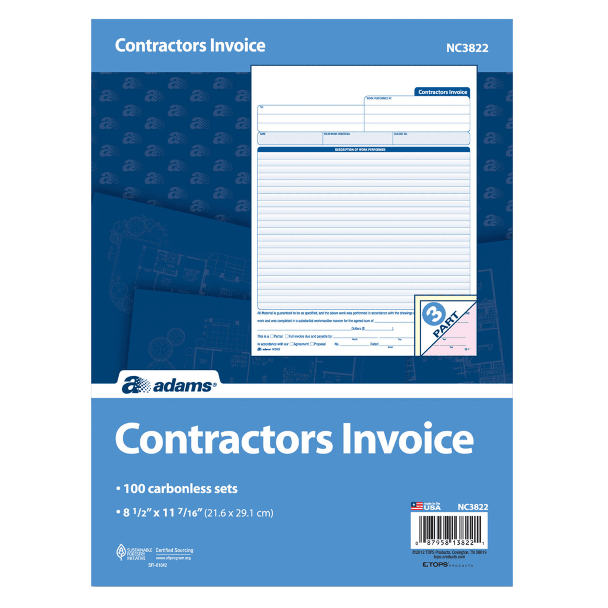 Adams Contractor Invoice Forms White 3-Part Carbonless 8.5x11 Inches ...