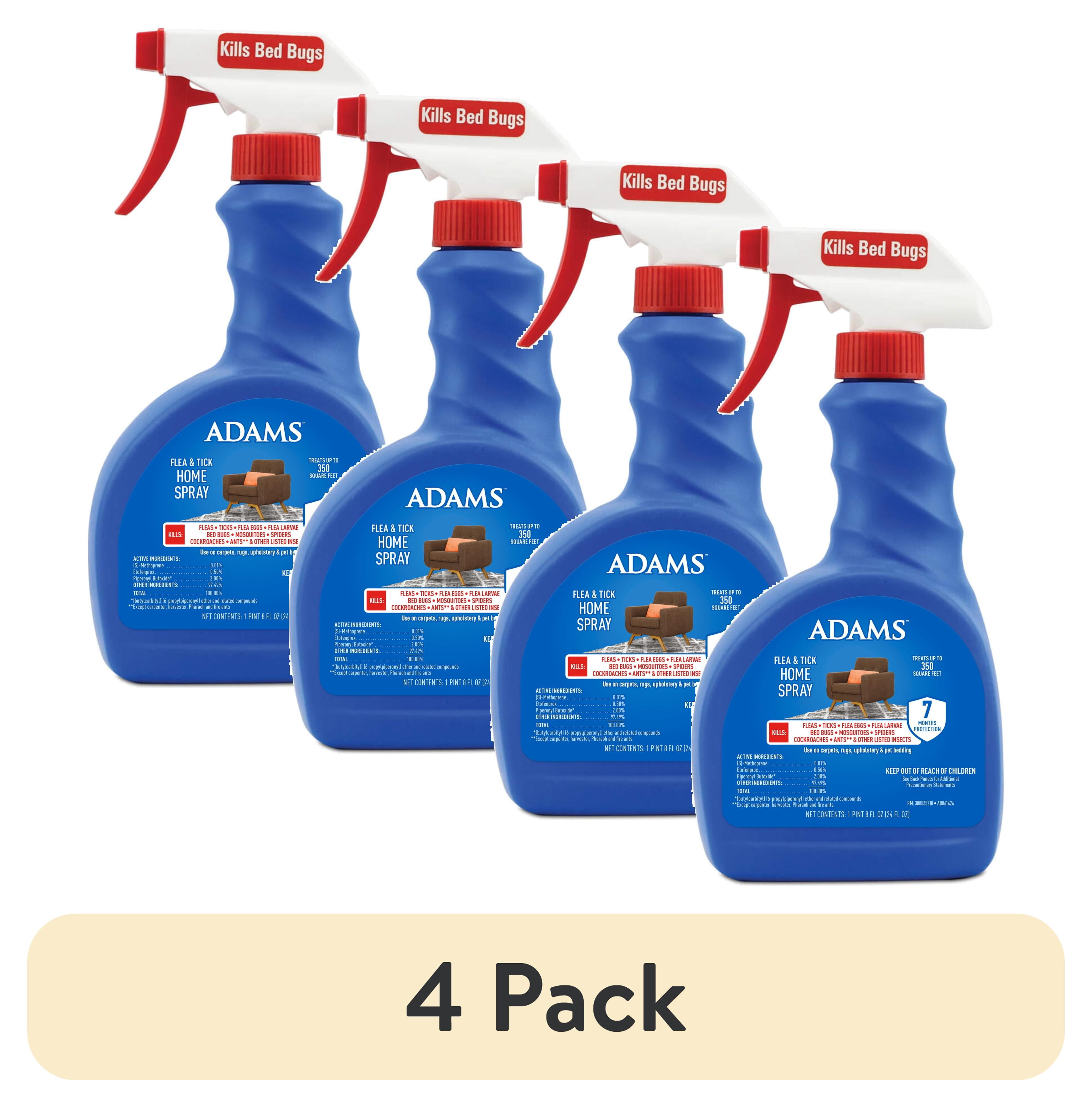 (4 pack) Adams Flea and Tick Home Spray, 24 ounces, Fragrance Free ...