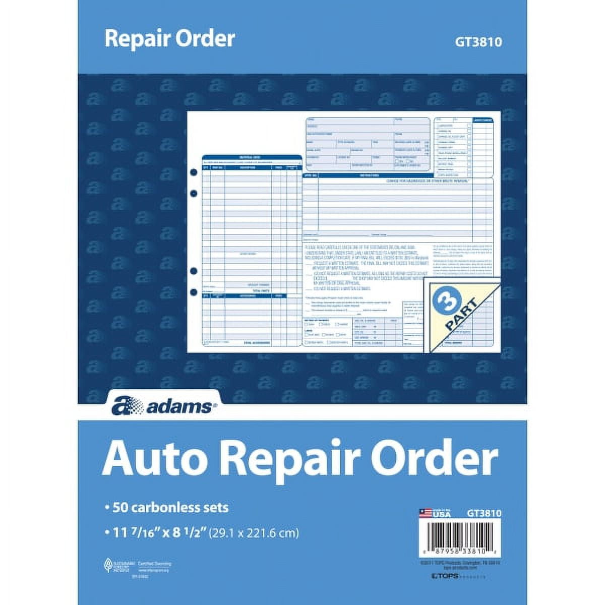 Multipart Auto Repair Work Order Forms with Checklist for Routine Jobs ...