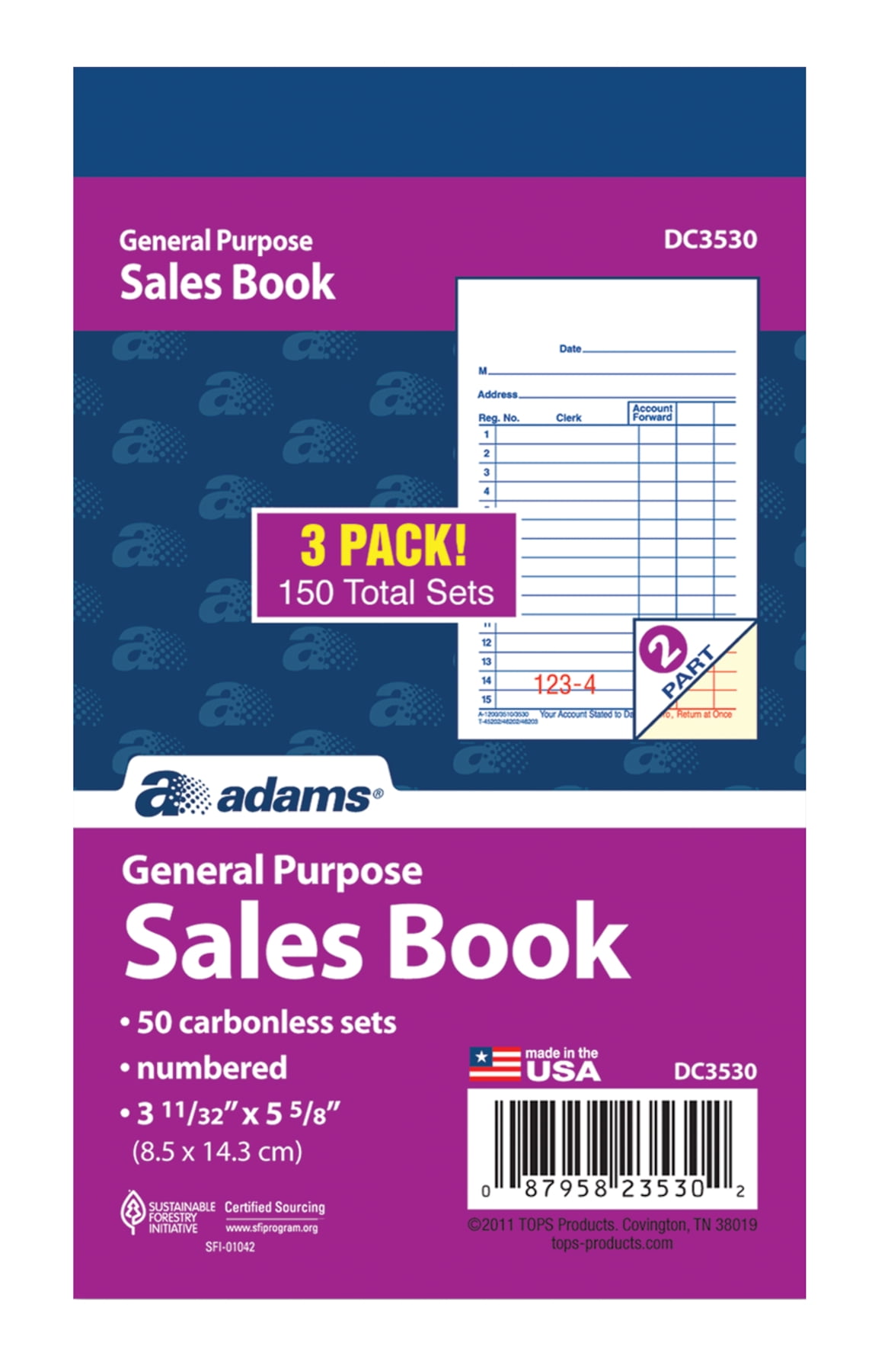 Adams Sales Books, 2-Part Carbonless, 3-11/32 x 5-5/8 inches, 50 Sets ...