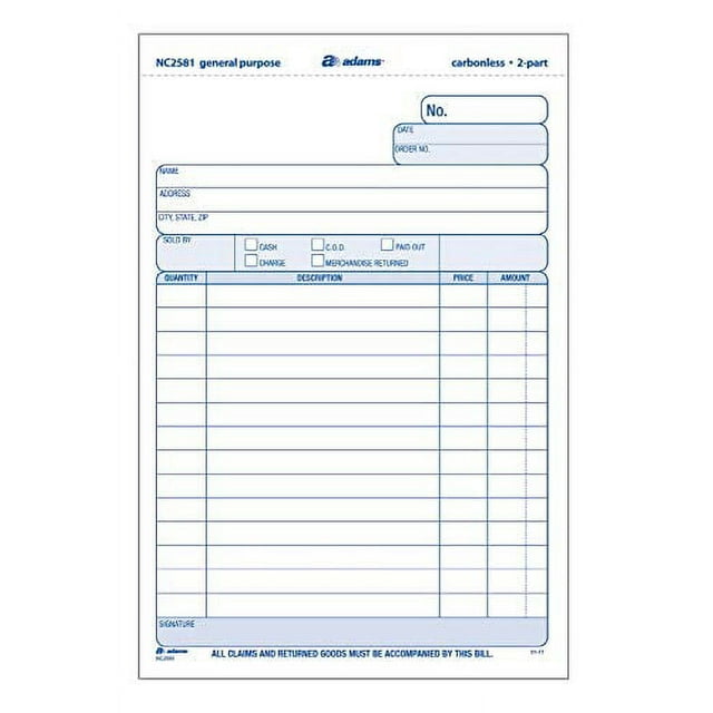 Adams Carbonless All-Purpose Forms, 2-Part, 8 1/2" x 5 11/16", White ...