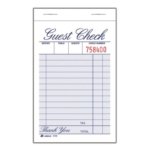Adams® Guest Check Books, 1-Part, 3 3/8" x 5", 12 Pads Of 100 Sheets ...