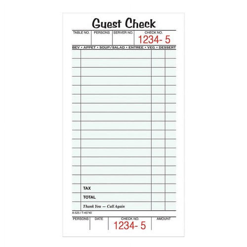 Adams Guest Check Pads, Single Part, Perforated, 50 Sheets per Pad, 5 ...