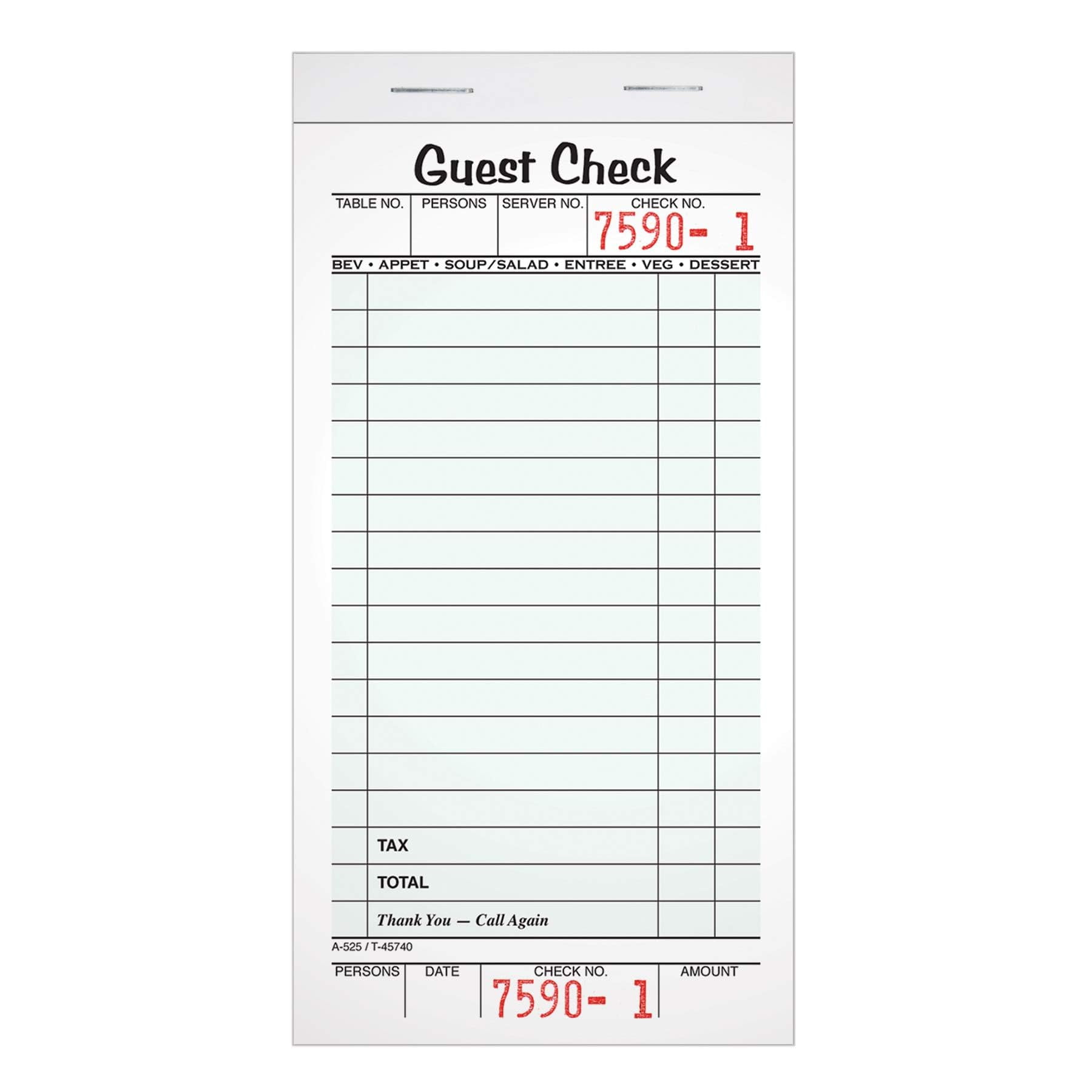 Adams Guest Check Pads, Single Part, Perforated Guest Receipt, 3-2/5" x ...