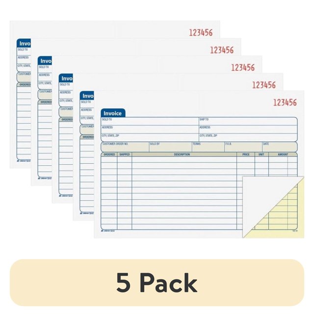 (5 pack) Adams Invoice, 2-Part, Carbonless, 50 Sets per Book - Walmart.com