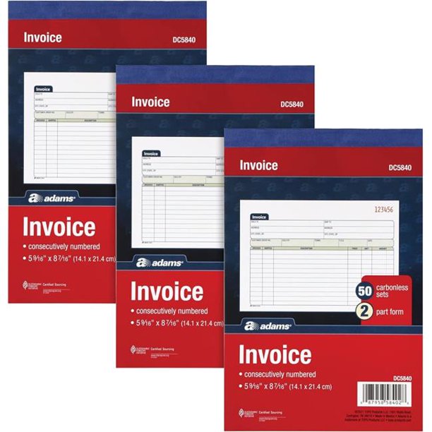 TOPS Products DC5840-3 Adams Invoice Book, White - 50 Sets Per Book ...