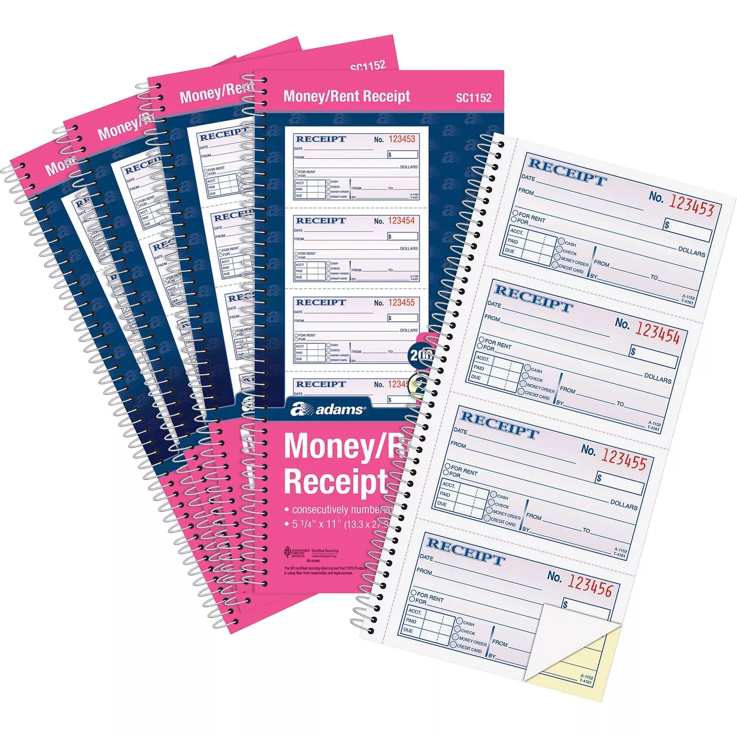 Adams Money Receipt Book Spiral 2-Part 7-5/8"x11" 1000/PK WE/CA ...