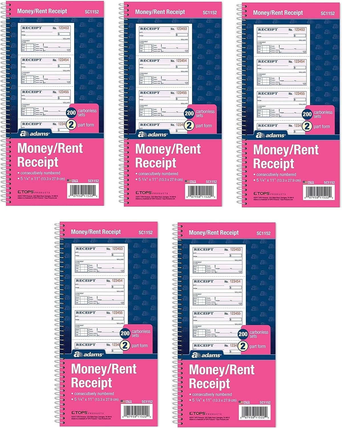 Adams Money and Rent Receipt Book, 2-Part Carbonless, 5-1/4" x 11 ...