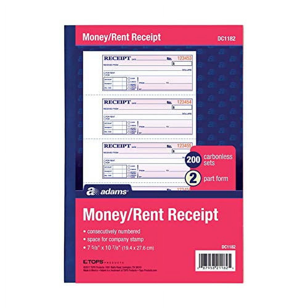 Adams Money and Rent Receipt Book, 2-Part, Carbonless, White/Canary, 7 ...