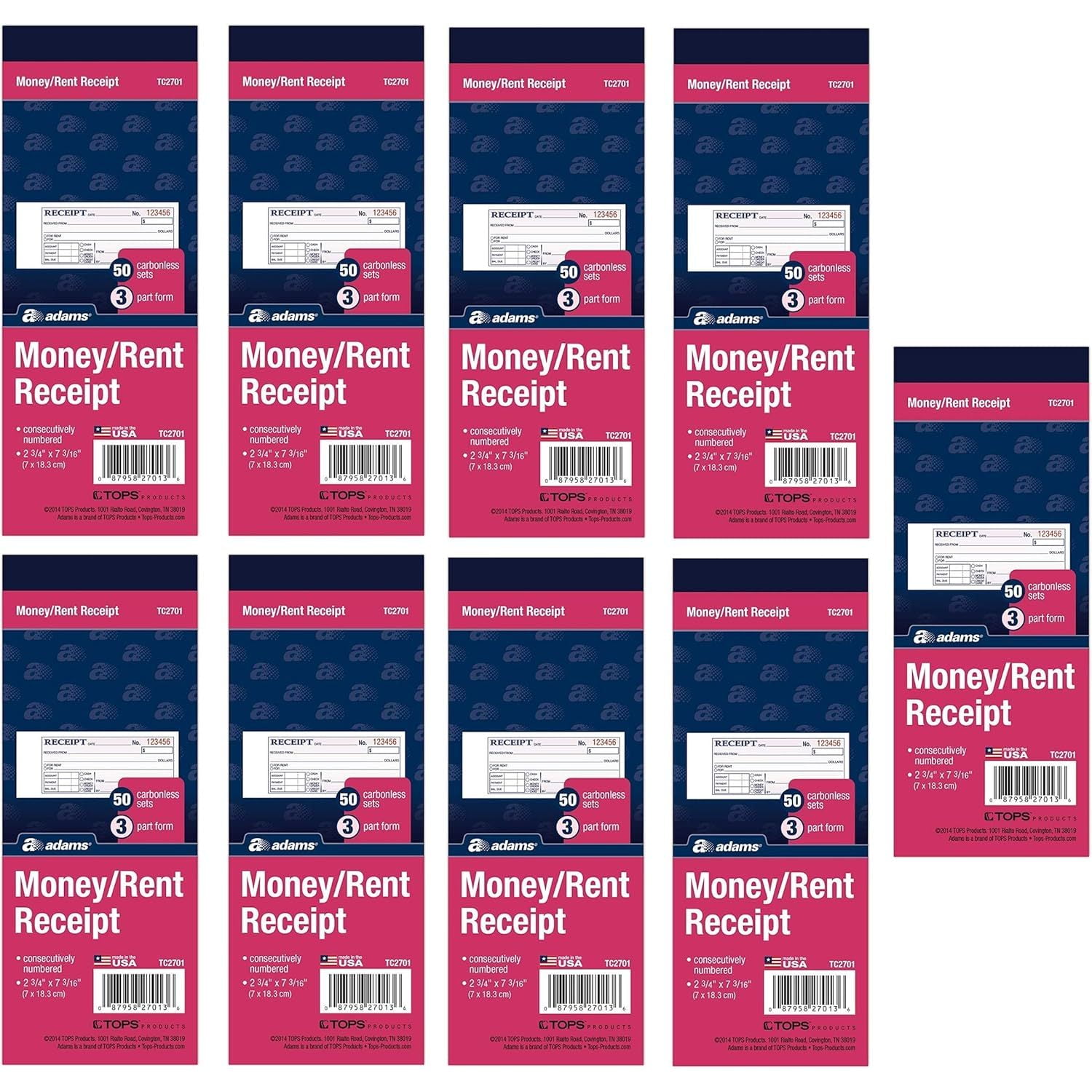 Adams Money/Rent Receipt Book, Carbonless, 3-Part, 2-3/4 x 7-3/16 ...
