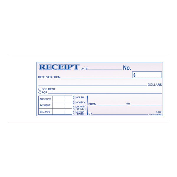 Adams® Money/Rent Receipt Books, 7 3/16" x 2 3/4", 2-Part, Carbon, 50 ...