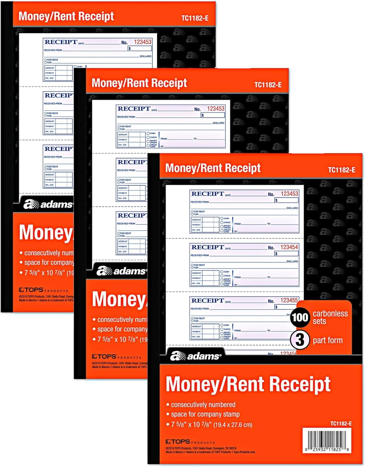 Adams Money and Rent Receipt Books New Color Cover, 3 Part Carbonless ...