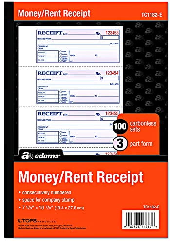 Adams Money and Rent Receipt Books New Color Cover, 3 Part Carbonless ...