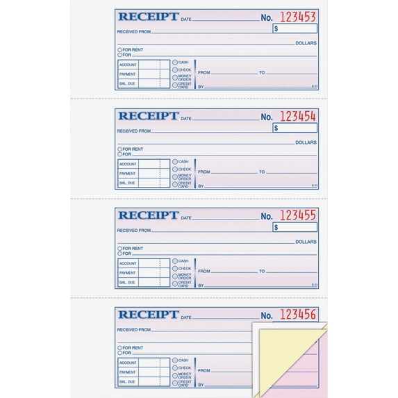 Adams, Money Rent Receipt Record Book, 3-Part, 100 Sets per Book ...