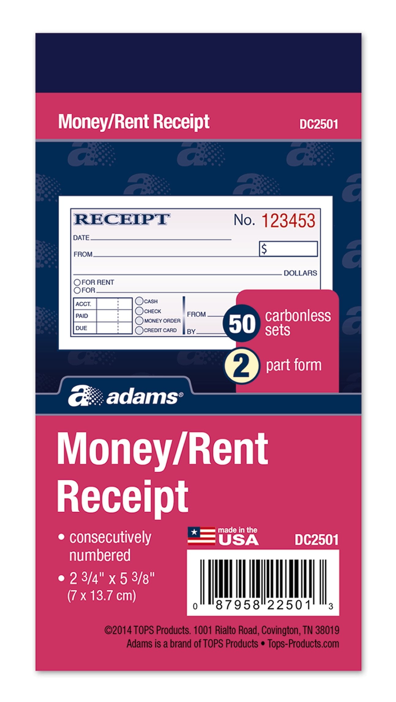 Adams Money and Rent Receipt, 2-3/4 x 5-3/8 Inches, 2-Parts, Carbonless ...