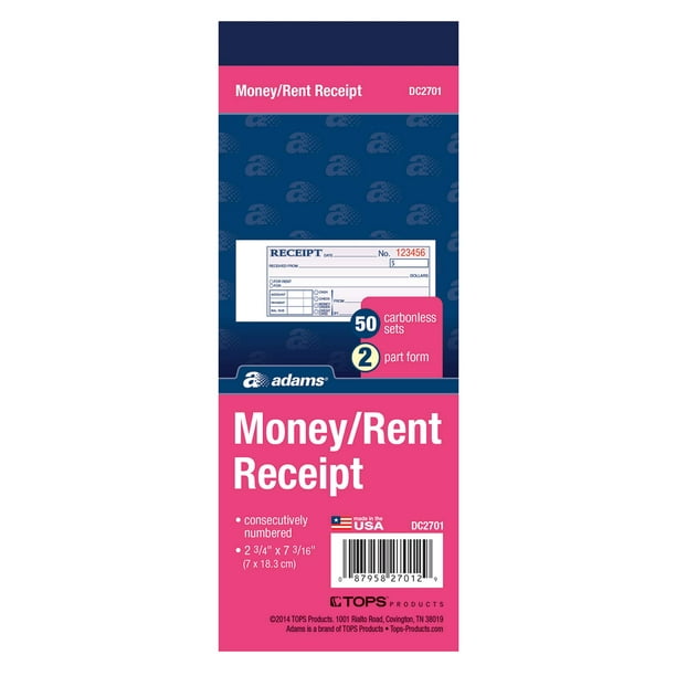 Adams Money and Rent Receipt Book, 2-Part, Carbonless, 2.75 x 7.19 Inch ...