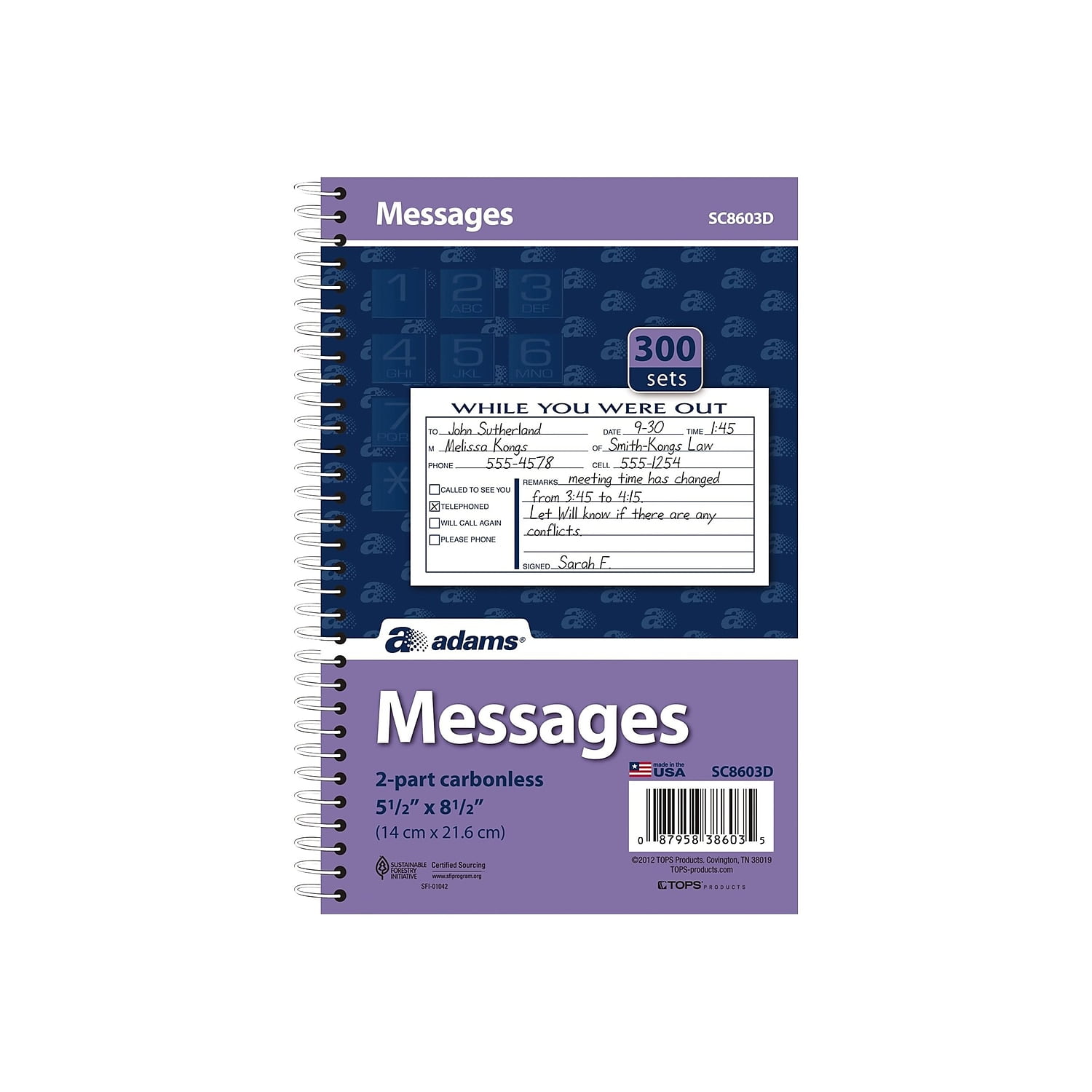 Adams® Phone Message Book, 8 1/2" x 5 1/4" , 100 Pages, White/Canary ...
