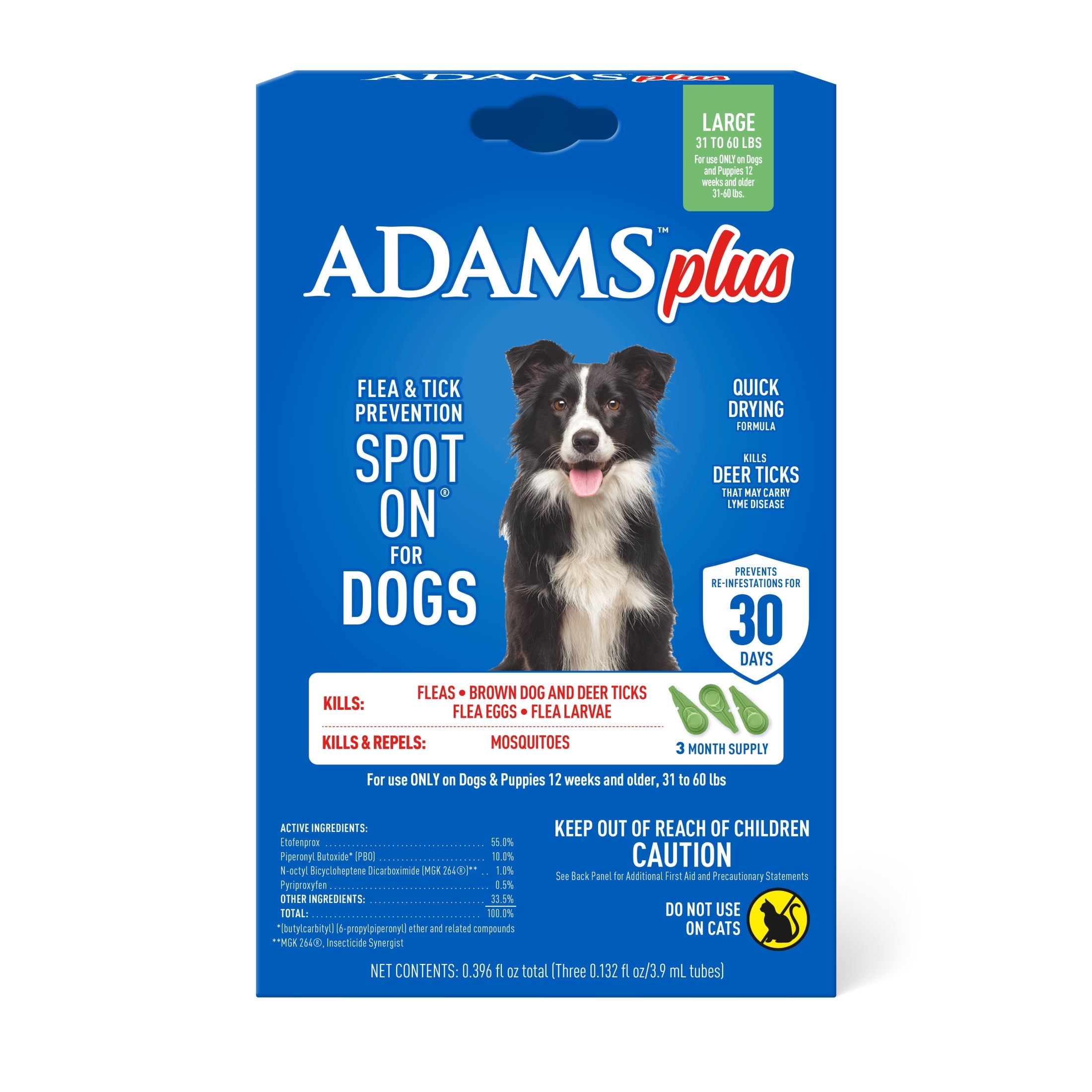 Adams Plus Flea & Tick Prevention Spot On for Large Dogs 31 to 60 lbs ...