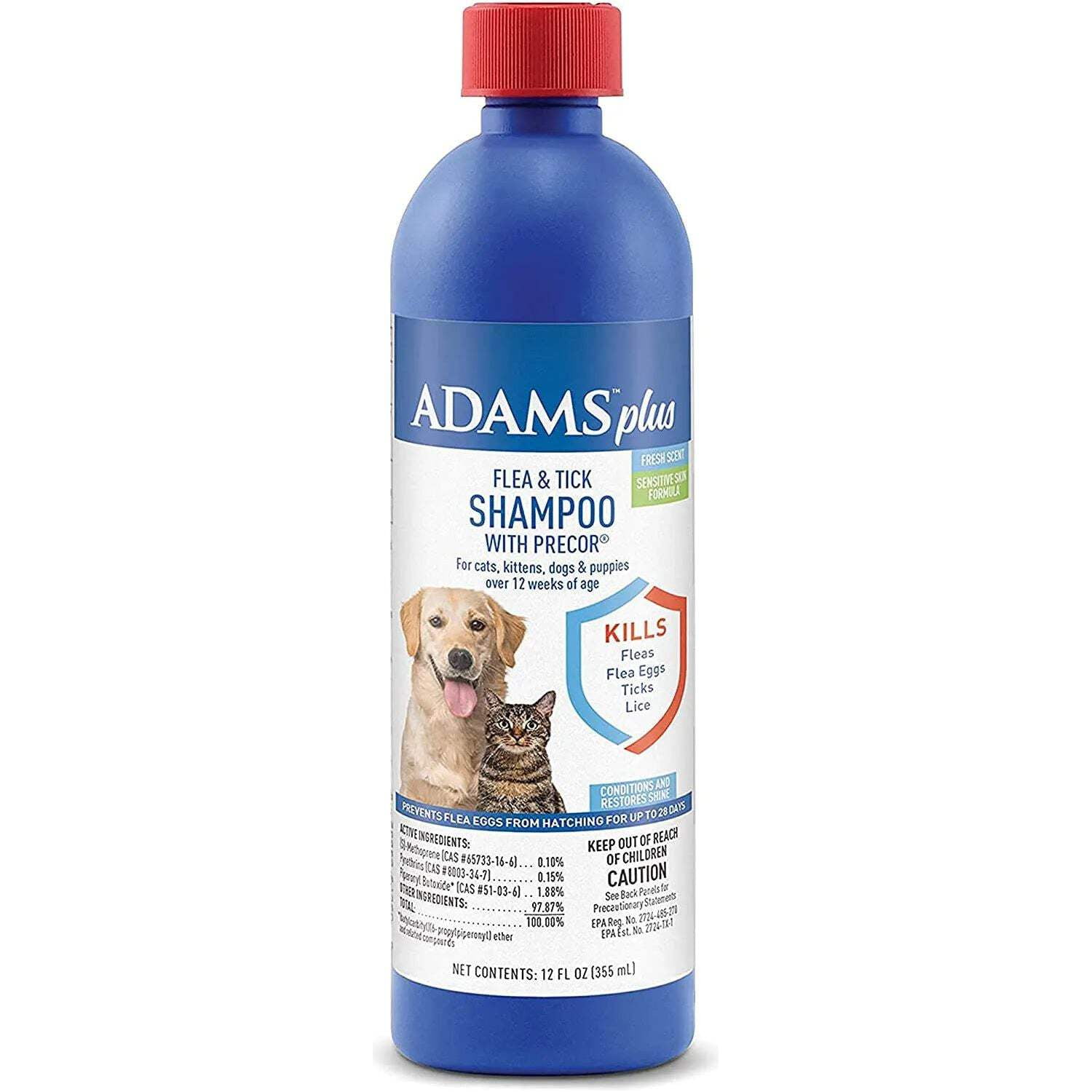 Adams Plus Flea & Tick Shampoo with Precor, 12 oz - Effective Killing ...