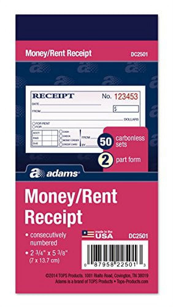 Adams Money and Rent Receipt, 2-3/4 x 5-3/8 Inches, 2-Parts, Carbonless ...