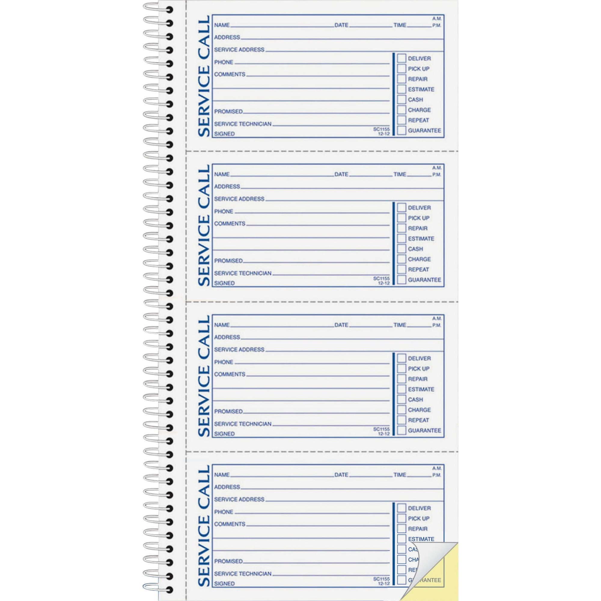 Adams Spiral Bound Service Call Book, Carbonless Forms, White, Left ...