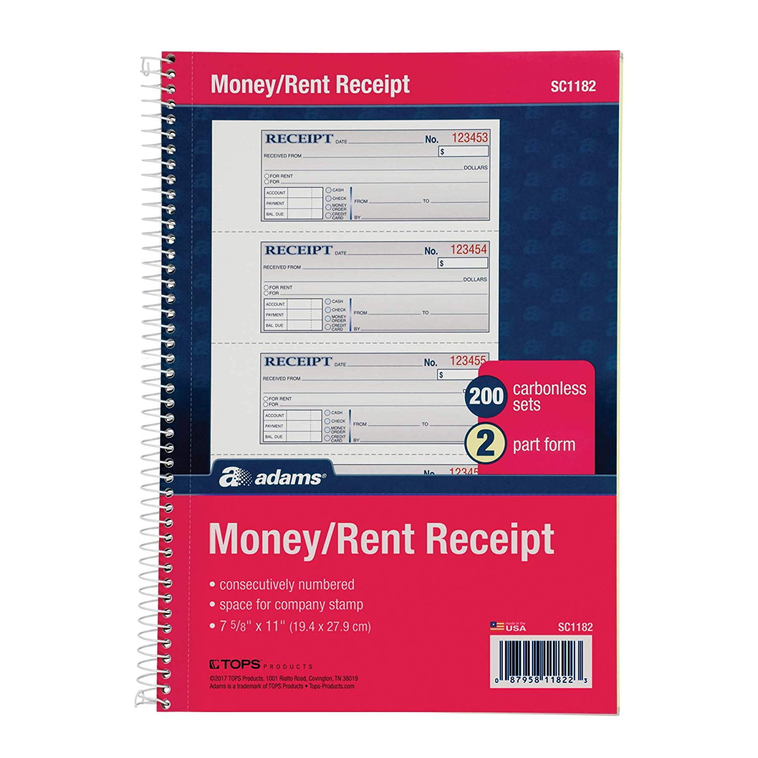 Adams SC1182 Wire Bound Money/Rent Receipt Books - Walmart.com
