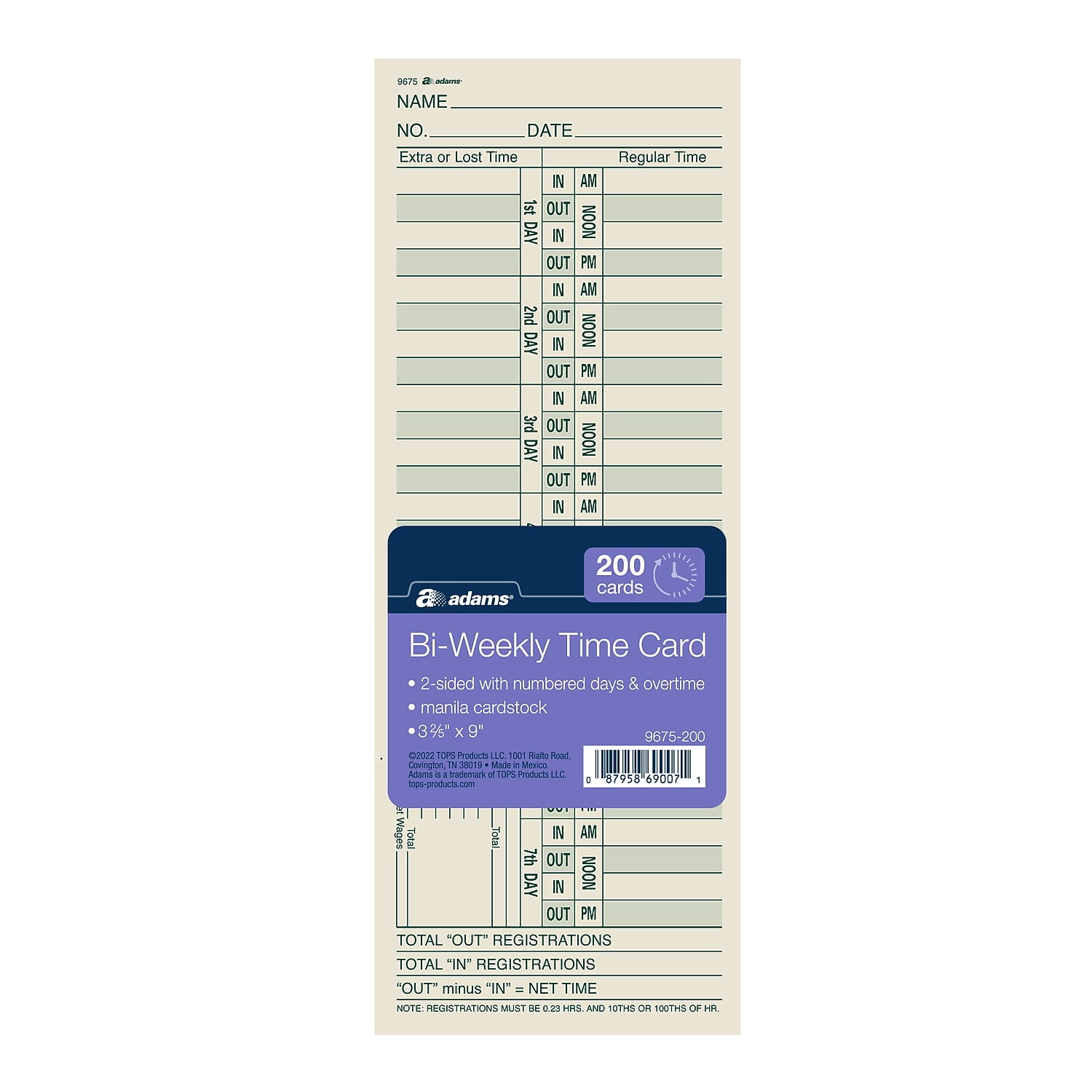 Adams Employee Business Time Cards, 200 Sheets Pack (ABF 9675-200 ...