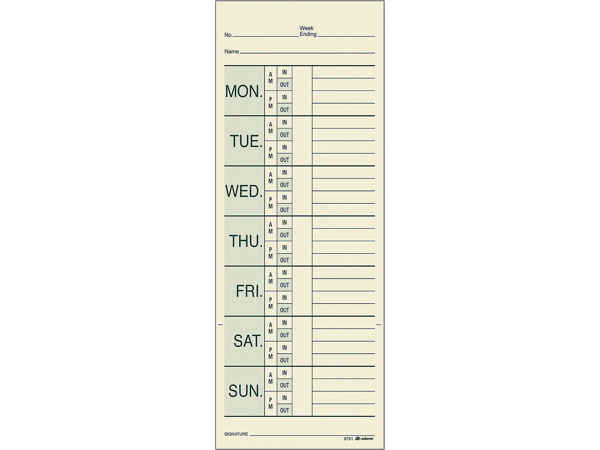 Adams Double-Sided Time Cards, 200/Pack for Pyramid 1000 Time Clock ...