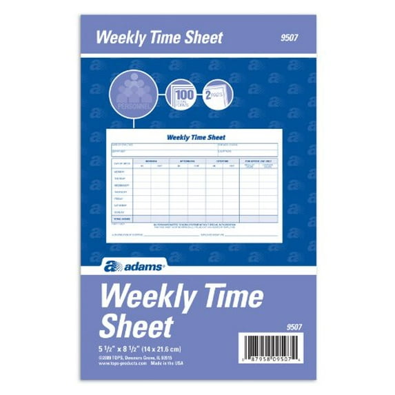 Adams Time Sheets, 2 Pads/Pack, 100 Sheets per Pad, Weekly Tracking of ...