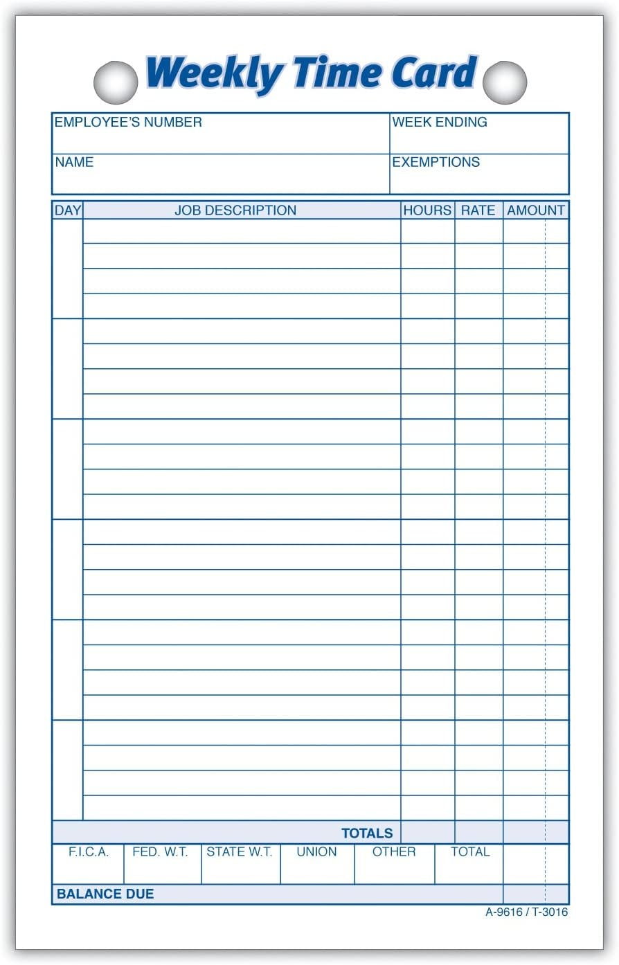 Adams Weekly Time Cards, 1-Sided, 4.25 x 6.75 Inches, White Index ...