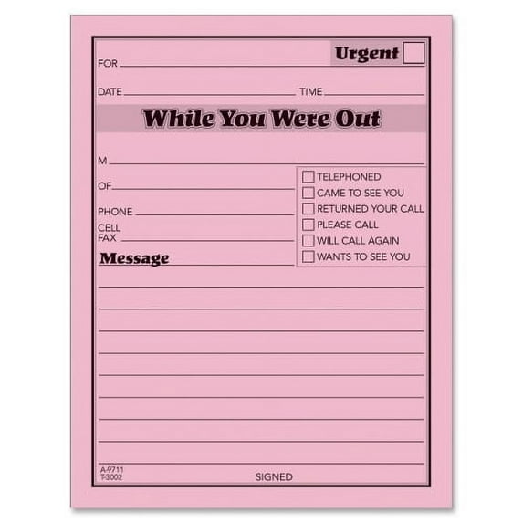 Adams While You Were Out Message Note Record Pads, Pink, 50 Sheets per ...