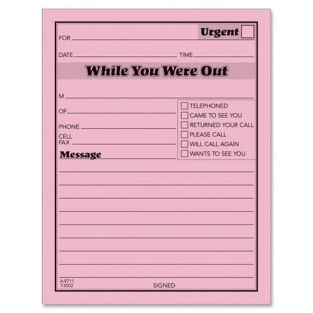 Adams While You Were Out Message Note Record Pads, Pink, 50 Sheets per ...