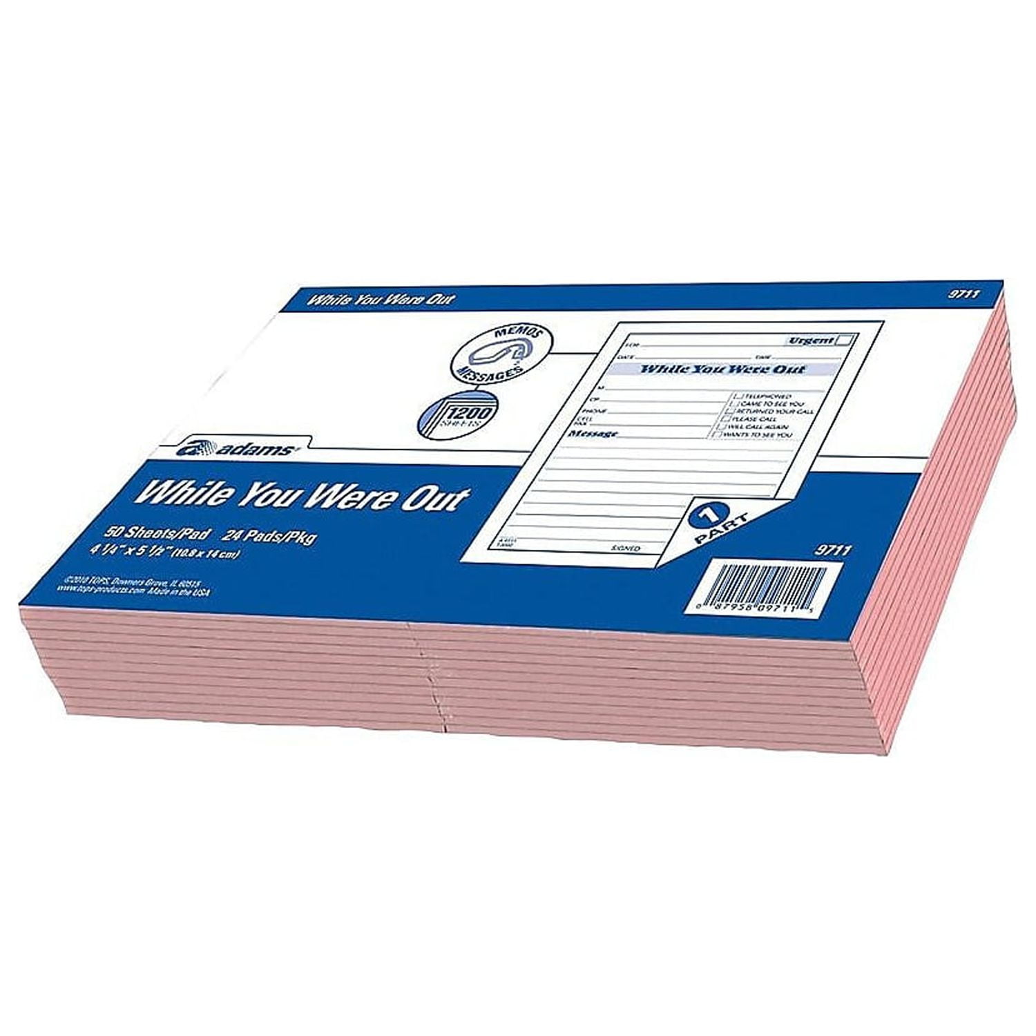 Adams 'While You Were Out' Pink Message Pads, 4.25" x 5.5", 50 Sheets ...