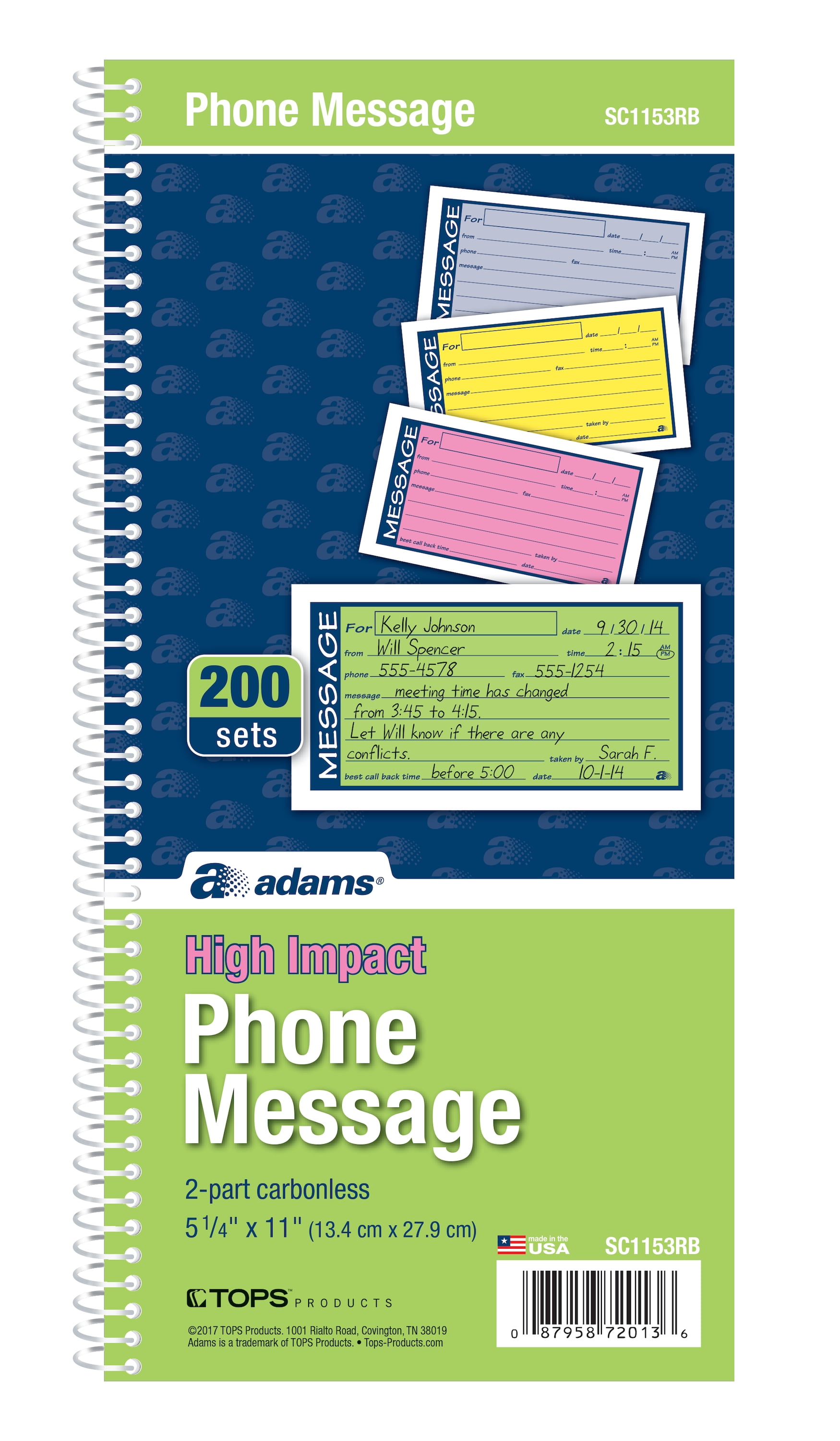 Adams® Wirebound Phone Message Book, 2-Part Carbonless, 5-1/4" x 11 ...