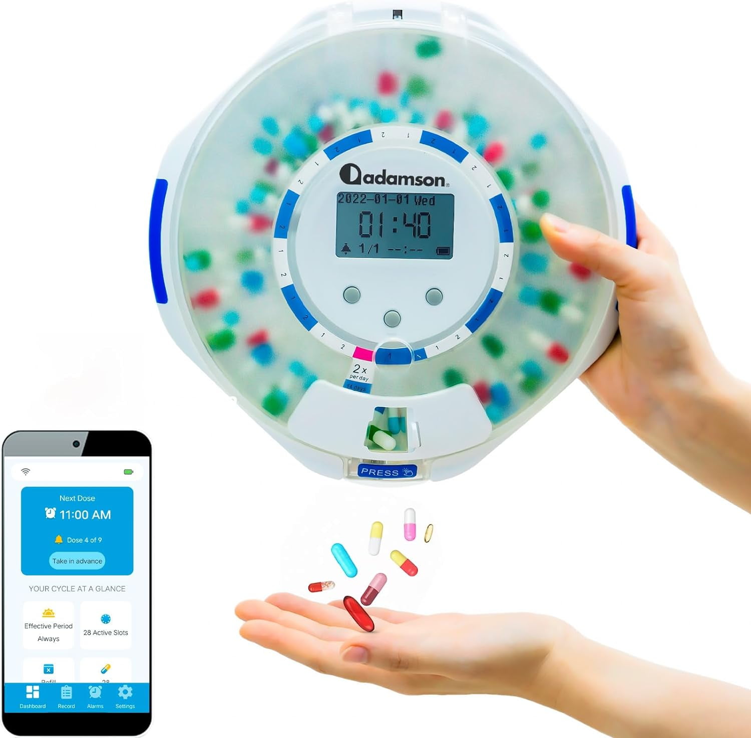 Adamson TimelyMed Smart Pill Dispenser Machine with Alarm + WiFi App ...
