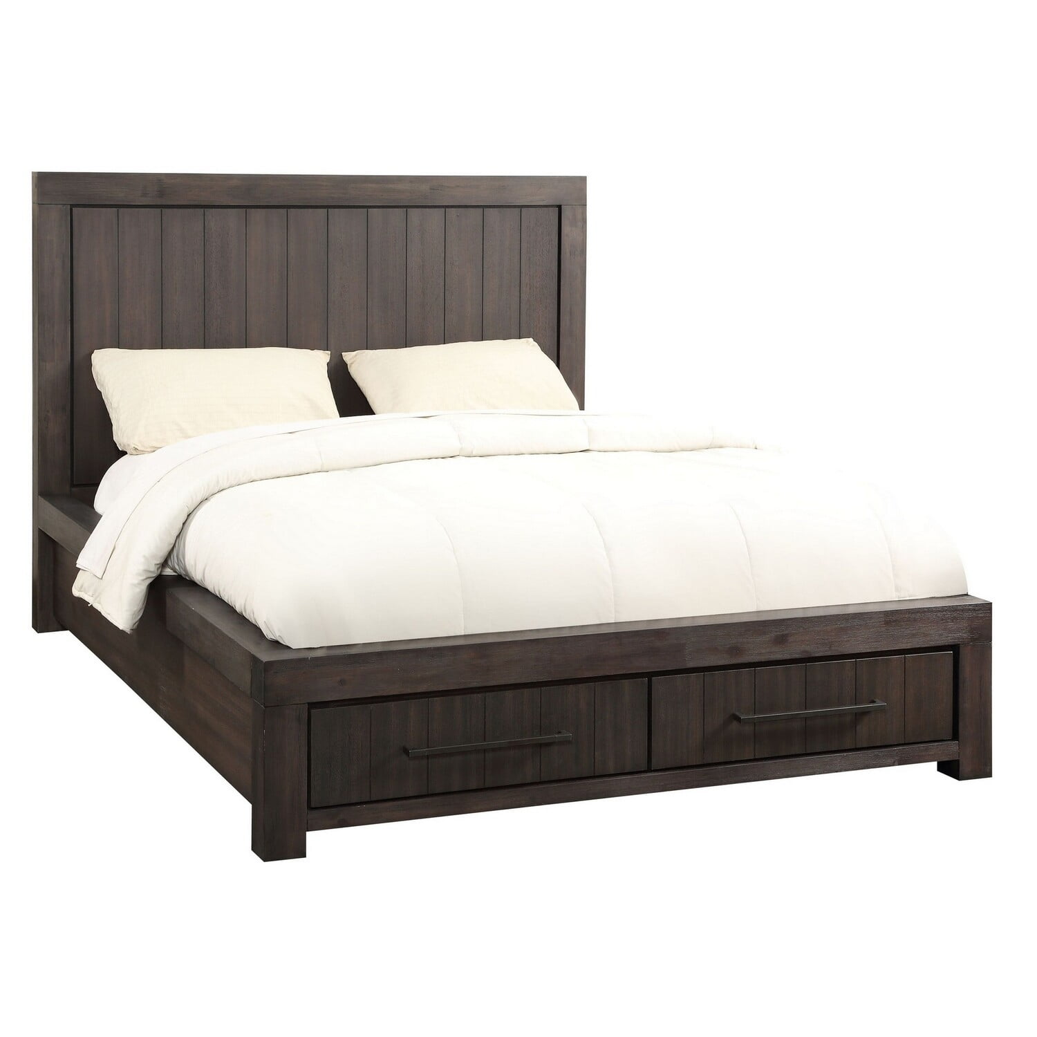 Adan Full Size Storage Bed, Panel Design, 2 Drawers, Brushed Gray Brown ...