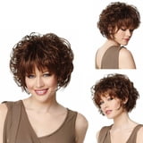 Adapan Short Curly Bob Wig with Bang,Brown Wavy Full Wigs,Natural ...