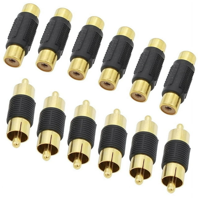 Adapter 6 Female to Female Couplers + 6 Male to Male Couplers Gold-Plated Adapters for Cable ...