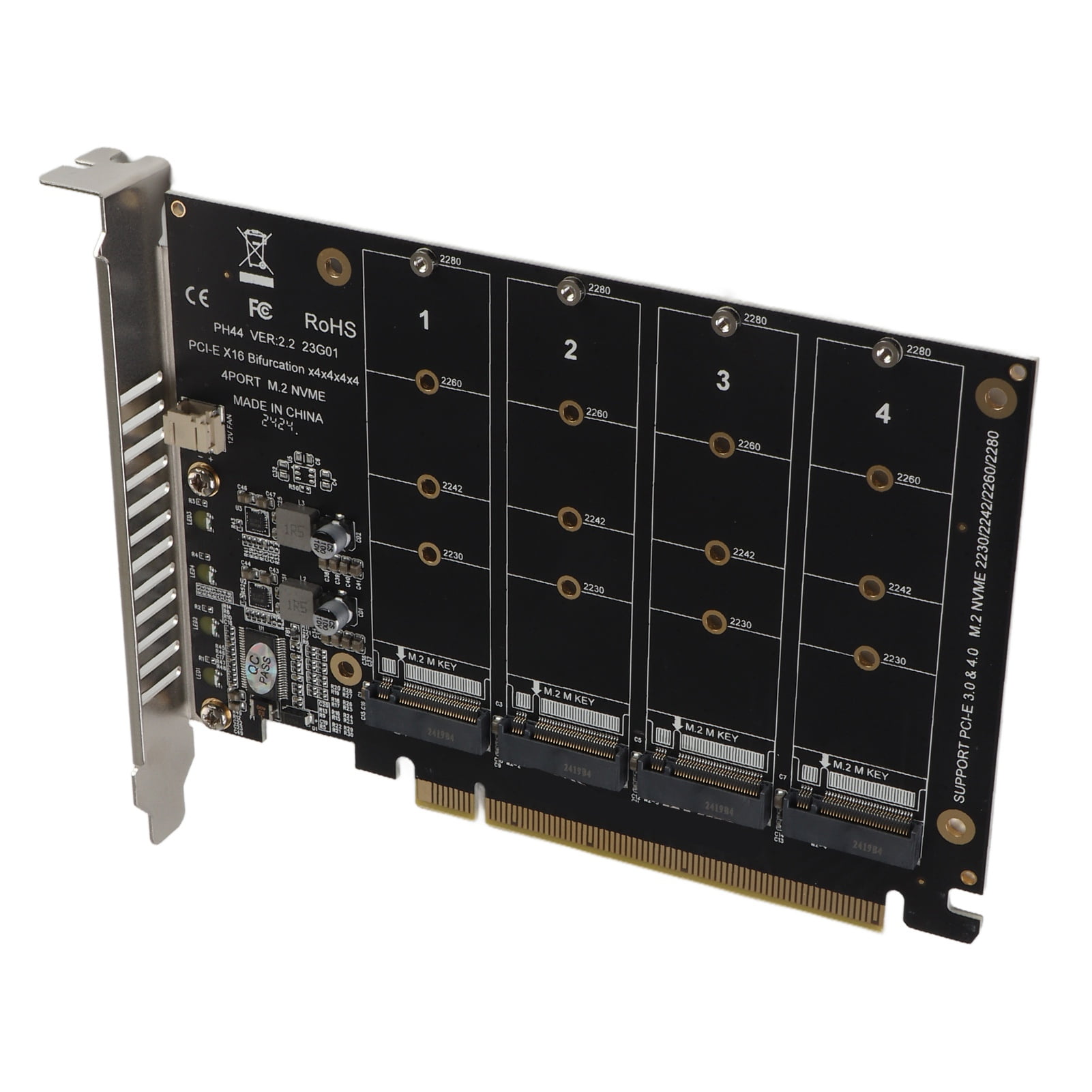 Adapter Card 4 Port M.2 NVMe SSD to PCIE X16 M Key Hard Drive Converter Reader Expansion ...