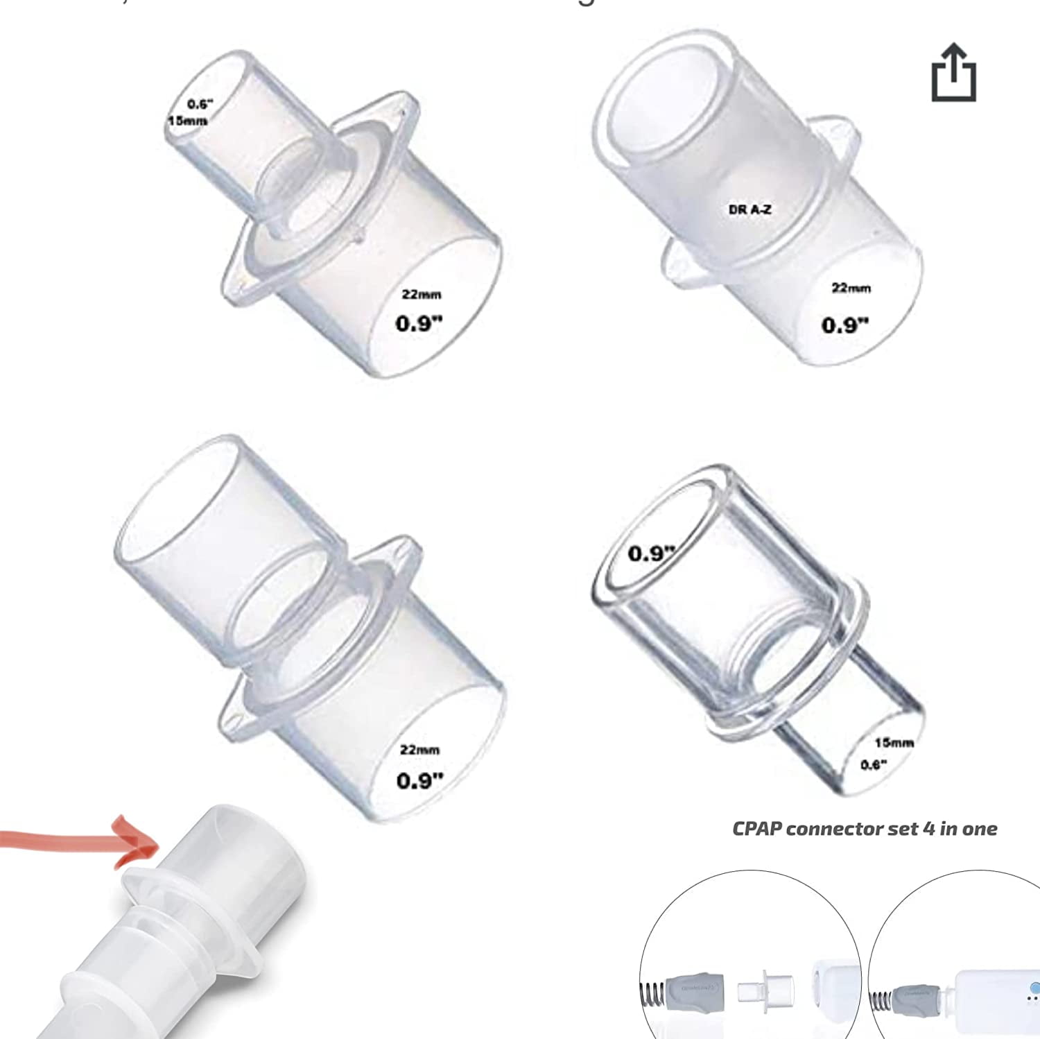 Adapter Connectors 15mm, 22mm, 0.6", 0.9" Wide, for Good CPAP BIPAP ...