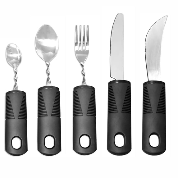 Adaptive Bendable Stainless Steel Utensils Set Anti-Shake Rubber Handle ...