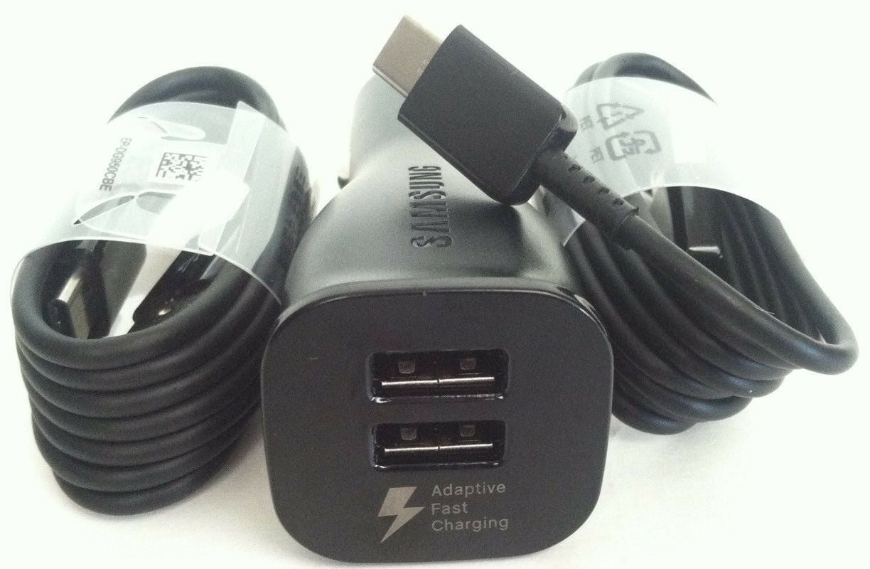 Adaptive Fast Charging Dual-Port Car Charger with 2x Type C Cable for ...