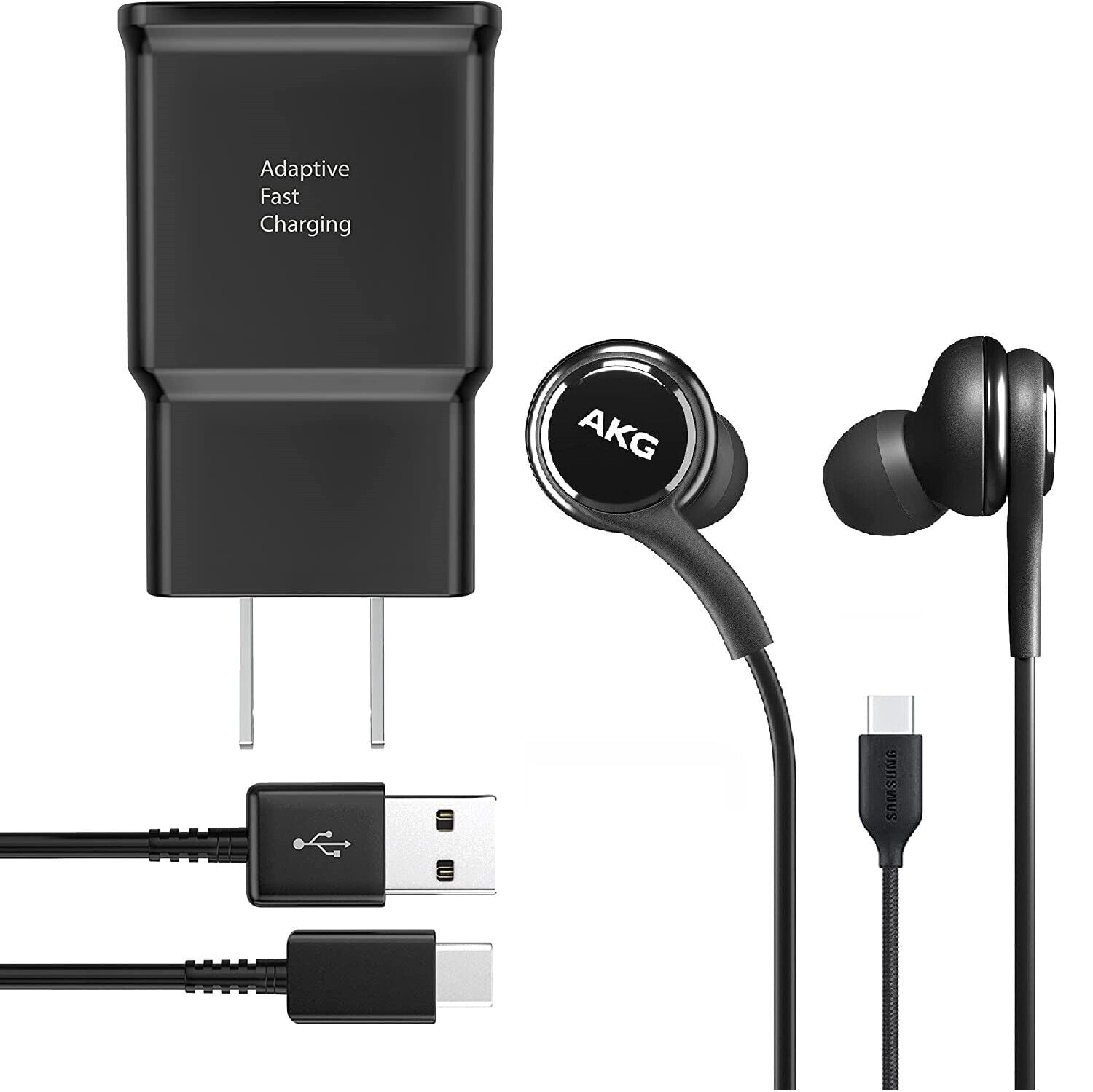 Adaptive Fast Wall Charger Type C Cable & AKG USB C Earbuds Headphones ...