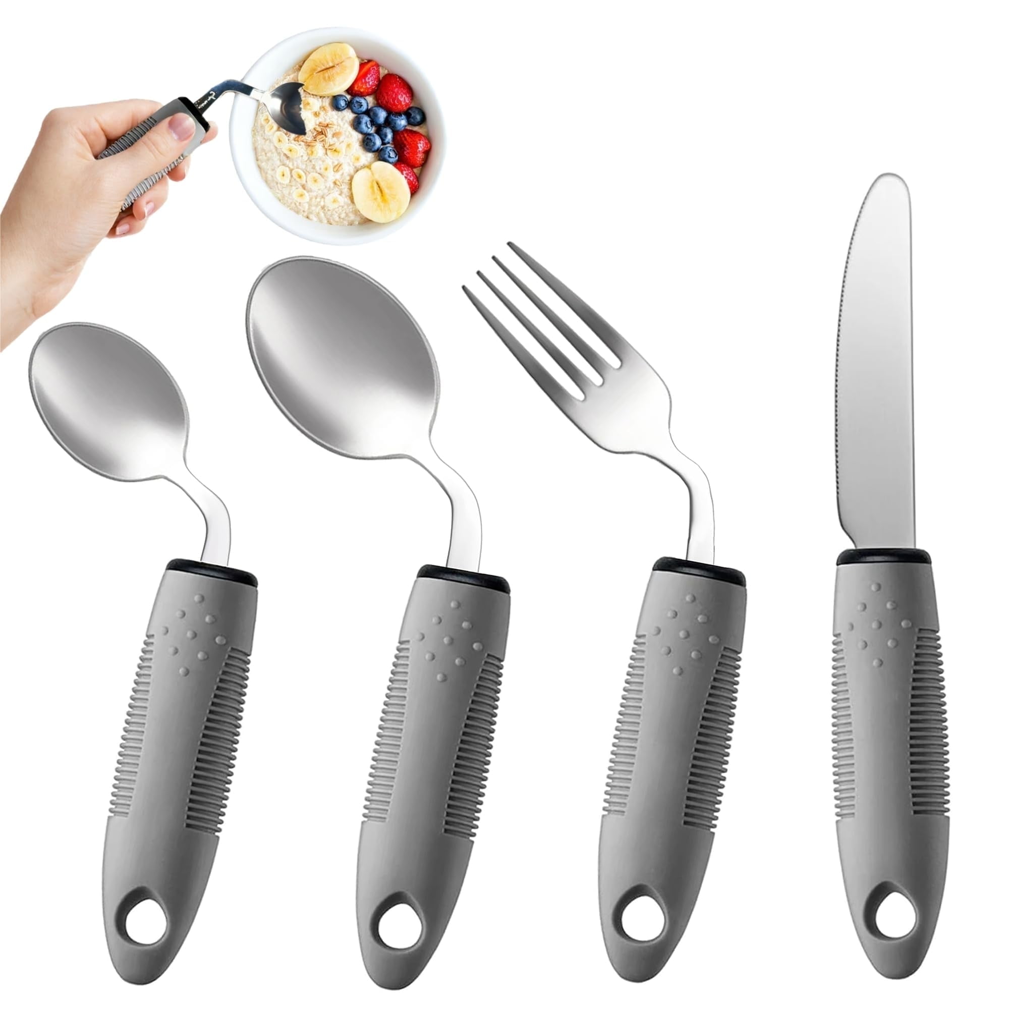 4-Piece Adaptive Utensils Set - 42° Angled Parkinsons Utensils ...