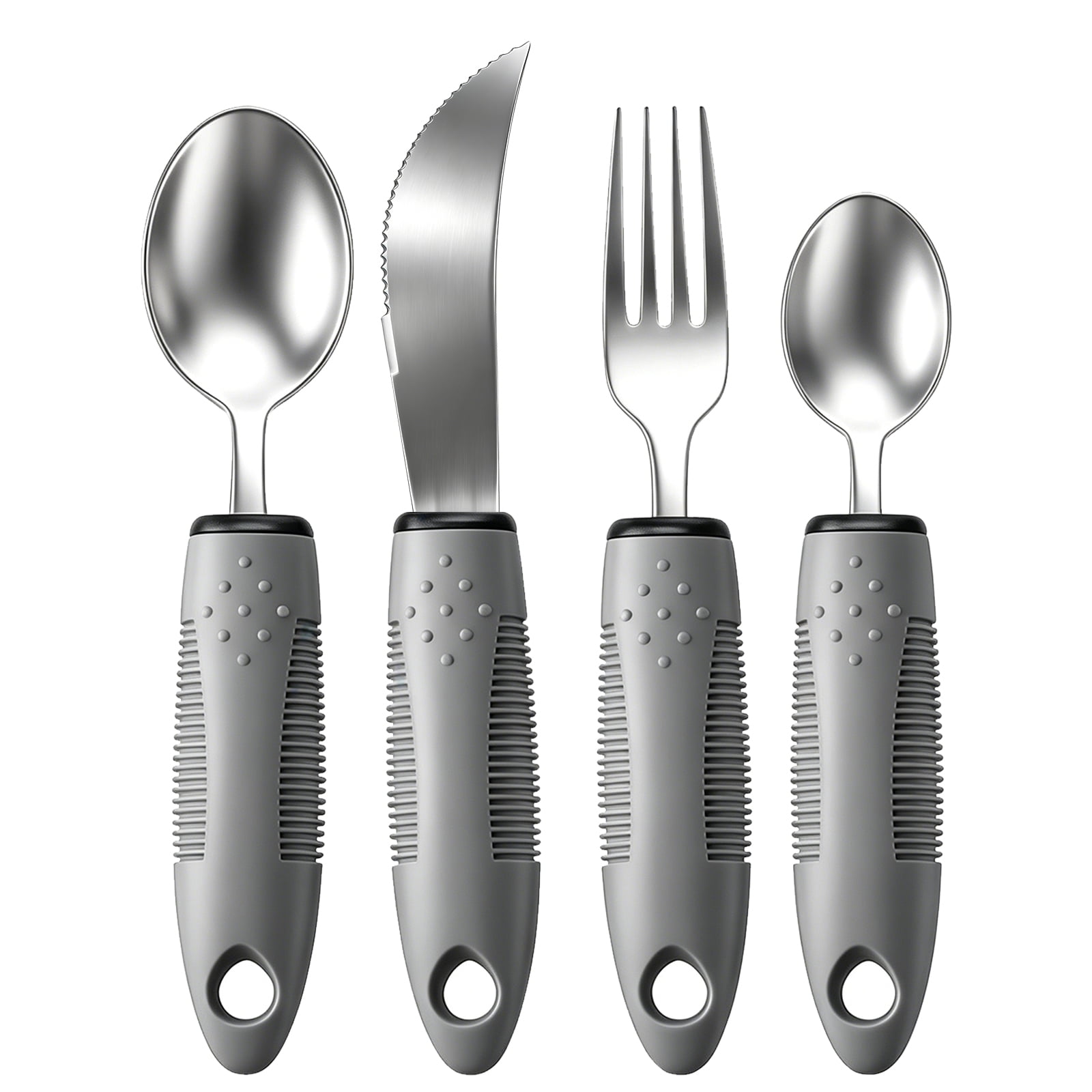 Adaptive Utensils 4 Piece Set for Seniors, Easy Grip Stainless Steel ...