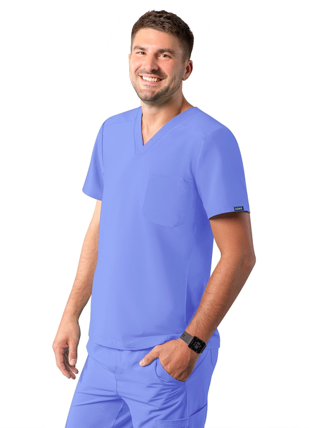 Adar Addition Scrubs For Men - Modern Multi Pocket V-Neck Scrub Top ...