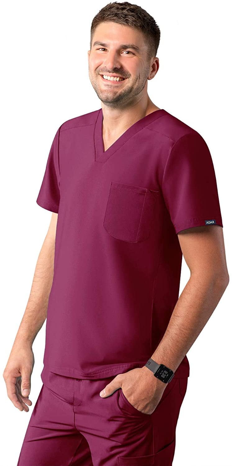 Adar Addition Scrubs for Men - Modern Multi Pocket V-Neck Scrub Top ...