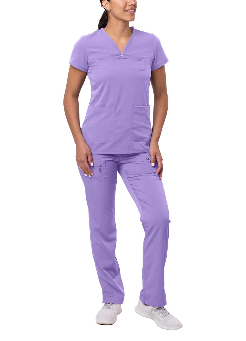 Adar Pro Everyday Expert Scrub Set For Women - Curved V-Neck Scrub Top ...