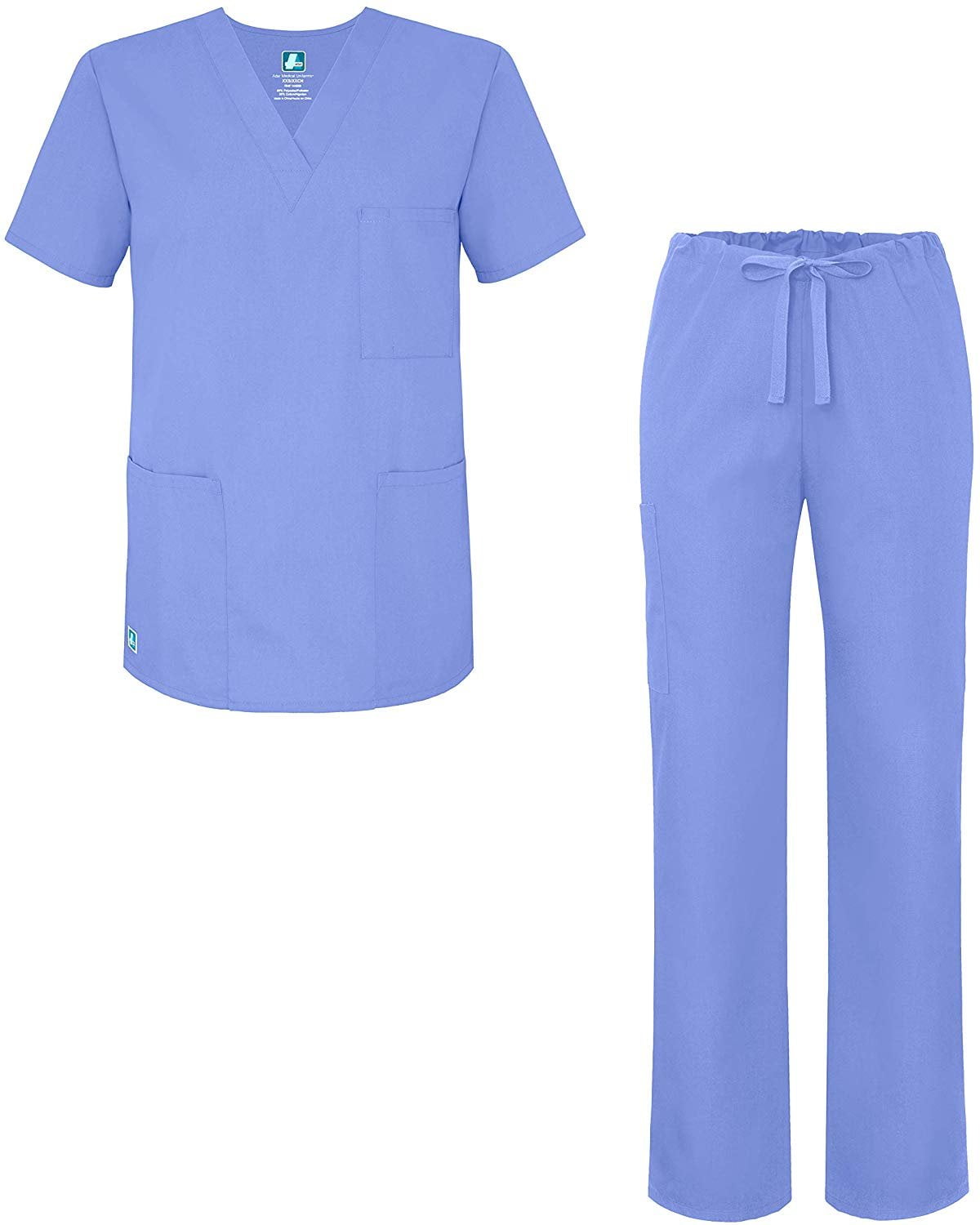 Adar Universal Unisex Scrub Set - Unisex V-Neck Scrub Top & Tapered ...