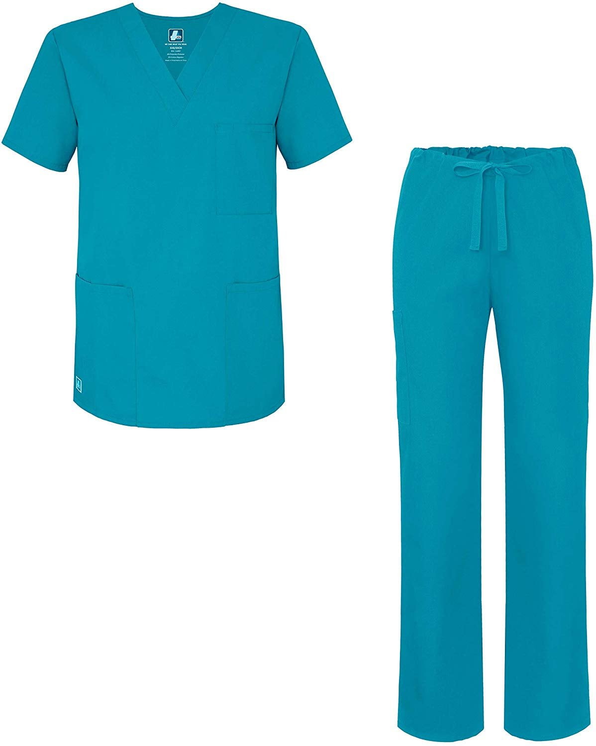 Adar Universal Unisex Scrub Set - Unisex V-Neck Scrub Top & Tapered ...